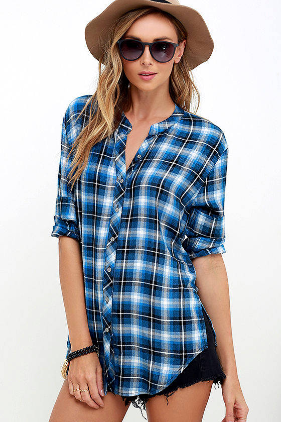 Blue Plaid Top - Button-Up Top - Long Sleeve Top - $63.00 - Lulus