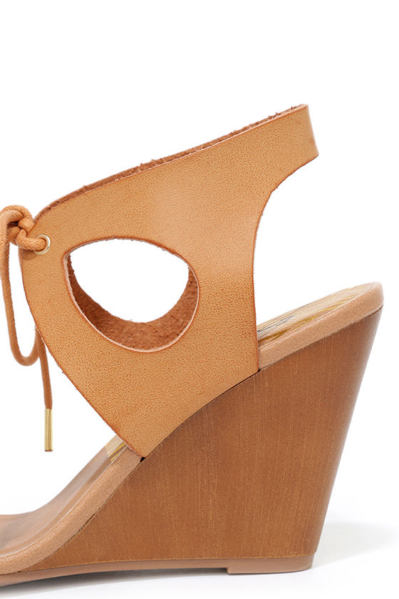 Cute Camel Wedges - Single Strap Sandals - Vegan Leather Sandals - $25.00