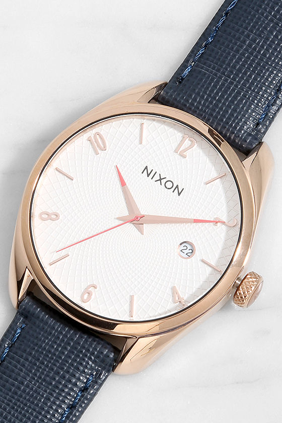 Nixon Bullet Rose Gold and Navy Blue Watch - Leather Watch - $200.00 ...