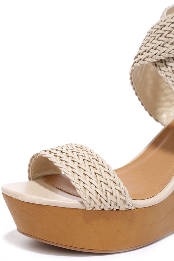 Beige Woven Wedges - Platform Wedges - Wedge Heels - $36.00