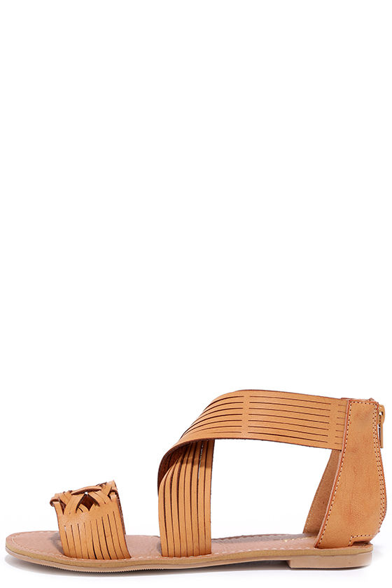 Sleek Camel Sandals - Vegan Leather Sandals - Flat Sandals - $22.00 - Lulus