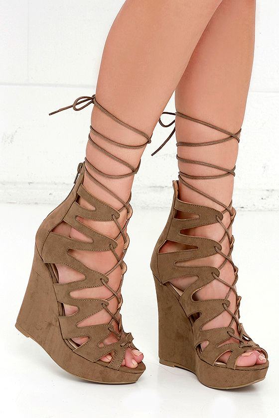 Sexy Suede Wedges - Taupe Wedges - Lace-Up Heels - $38.00 - Lulus