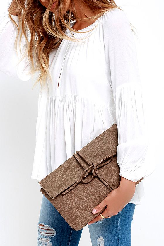 Cool Brown Clutch - Vegan Leather Clutch - Wrap Clutch - Tie Clutch ...
