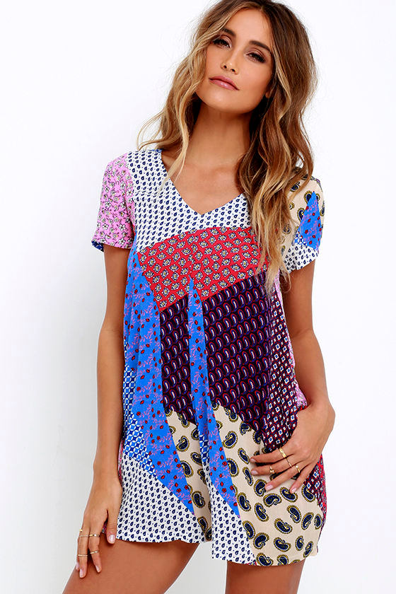 Blue Print Romper - Short Sleeve Romper - Paisley Print Romper - $38.00 ...