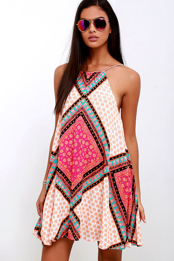Mink Pink African Trance Dress - Orange and Pink Dress - Print Dress ...