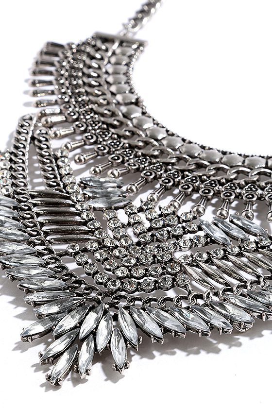 Stunning Silver Necklace - Statement Necklace - Rhinestone Necklace ...