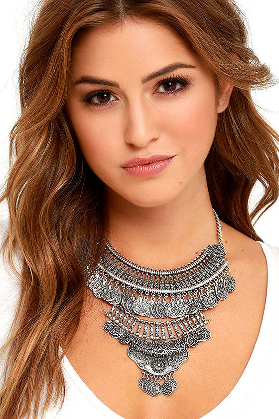 Silver Necklace - Coin Necklace - Statement Necklace - $26.00 - Lulus