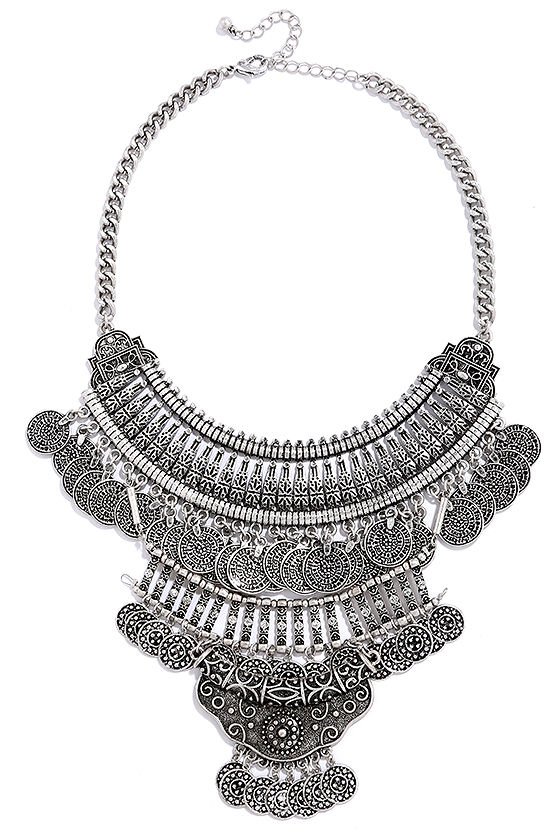 Silver Necklace - Coin Necklace - Statement Necklace - $26.00 - Lulus