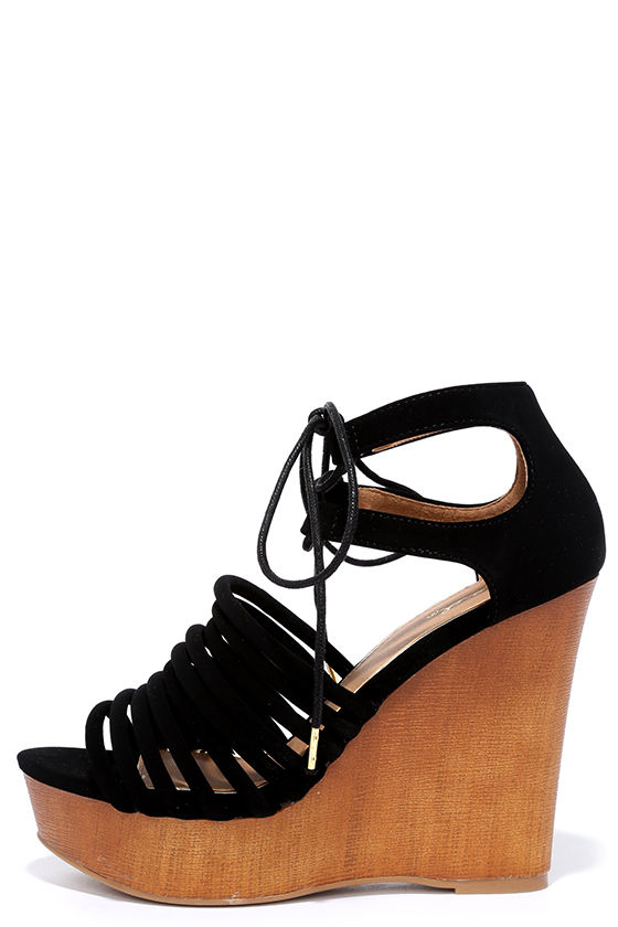 Cute Black Wedges - Lace-Up Wedges - Wedge Sandals - $34.00 - Lulus