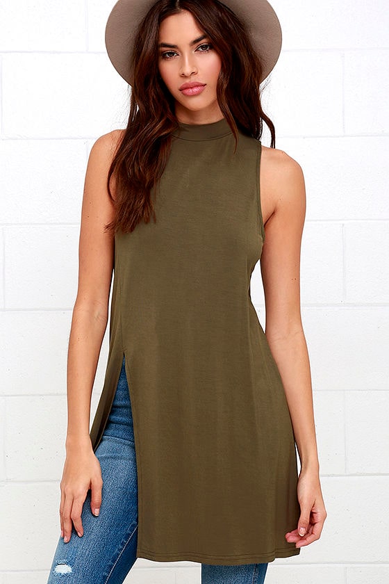 Sleek Olive Green Top - Tunic Top - Mock Neck Top - $32.00 - Lulus