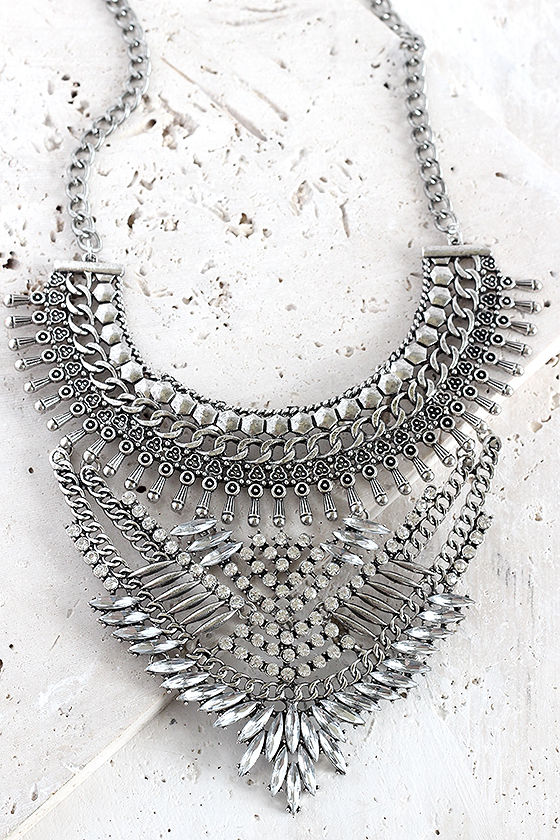 Stunning Silver Necklace - Statement Necklace - Rhinestone Necklace ...