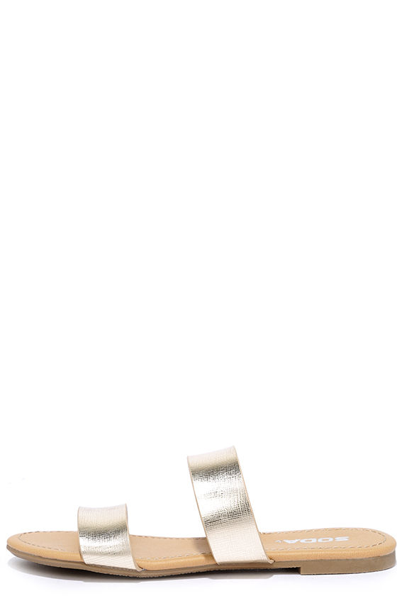 Chic Gold Sandals - Slide Sandals - Metallic Sandals - $16.00 - Lulus