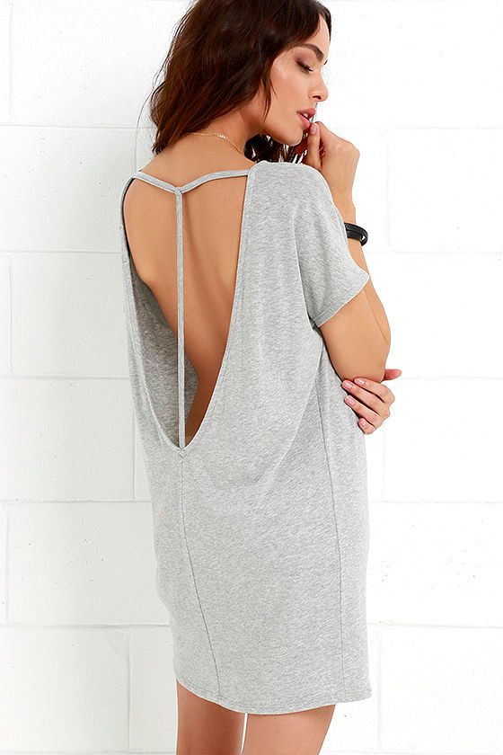 Obey T-Back Tunic - Heather Grey Tunic Dress - Open-Back Dress- $49.00 ...