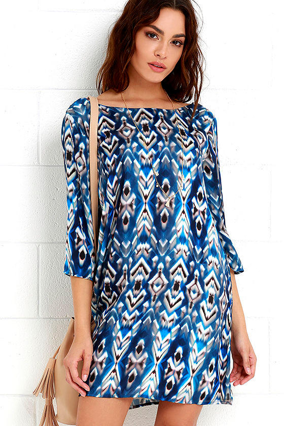 Pretty Blue Print Dress - Shift Dress - Print Dress - $53.00 - Lulus