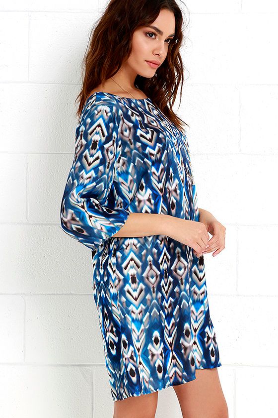 Pretty Blue Print Dress - Shift Dress - Print Dress - $53.00