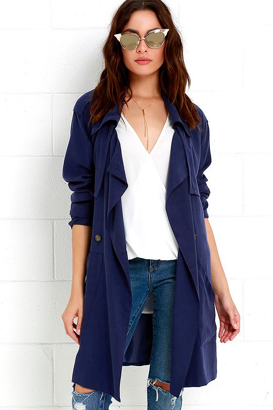 Chic Indigo Blue Coat - Trench Coat - Belted Coat - $94.00 - Lulus
