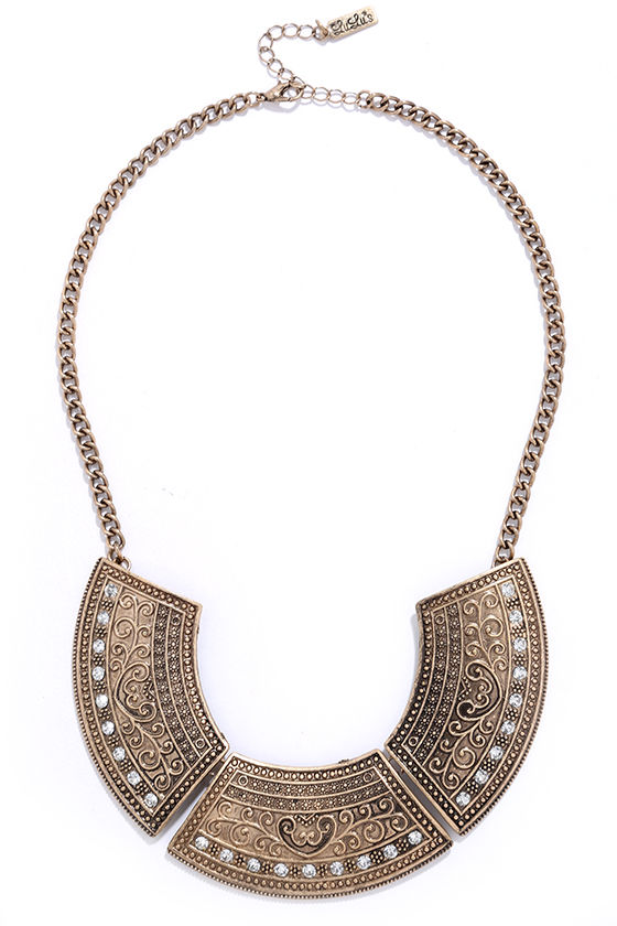 Boho Statement Necklace - Gold Statement Necklace - Rhinestone Necklace ...