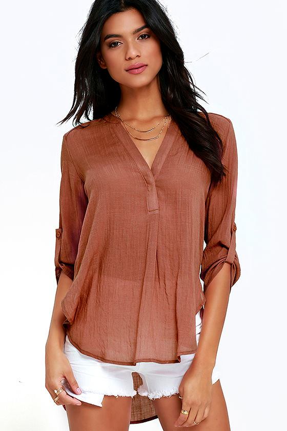 Cute Rusty Rose Top - Blouse - Collarless Blouse - $38.00 - Lulus