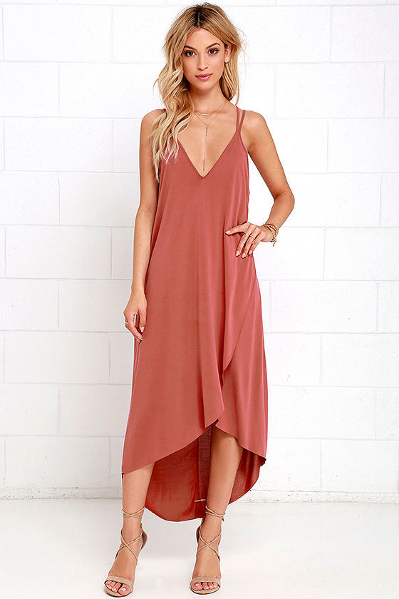 Cool Washed Red Dress - Midi Dress - High-Low Dress - $52.00