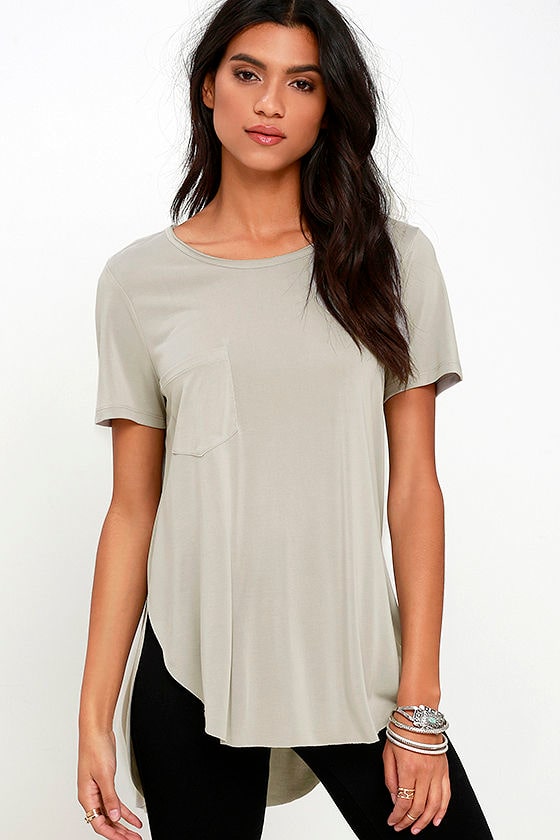 Chic Light Grey Top - Wide-Cut Top- Pocket Tee - $39.00 - Lulus