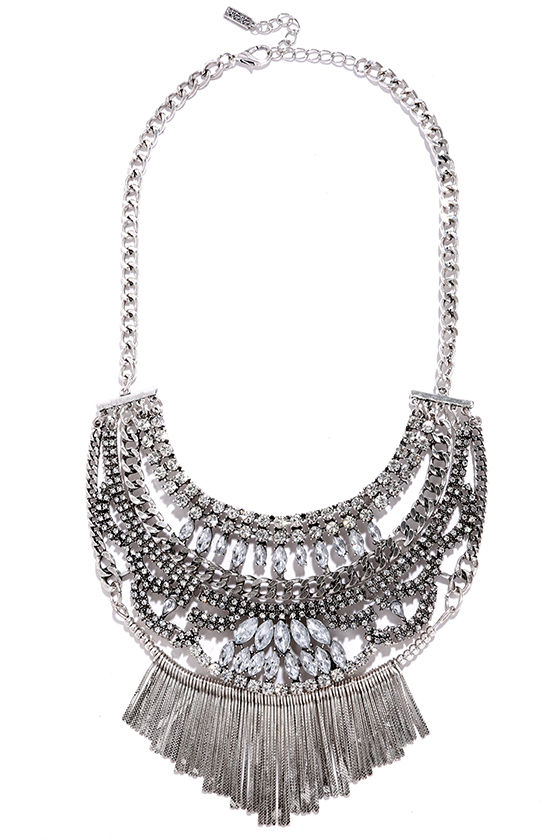 Pretty Silver Necklace - Rhinestone Necklace - Statement Necklace - $21 ...