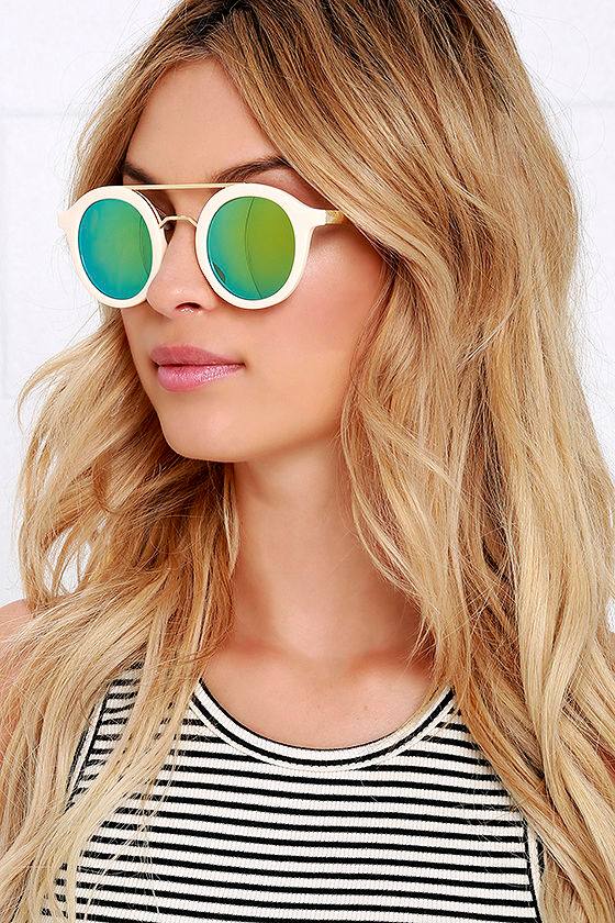 Cute Ivory Sunglasses - Mirrored Sunglasses - Round Sunglasses - $16.00 ...