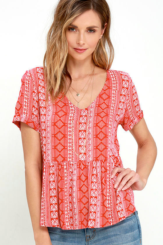 Cute Red Top - Print Top - Babydoll Top - Short Sleeve Top - $34.00 - Lulus