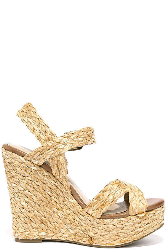 Cute Natural Wedges - Platform Wedges - Wedge Sandals - $73.00