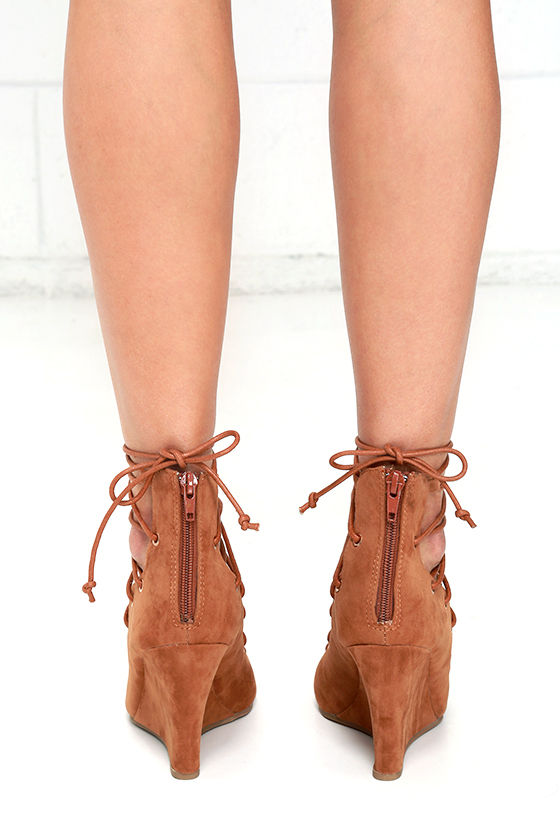 Cute Brown Wedges - Lace-Up Wedges - Suede Wedges - $42.00