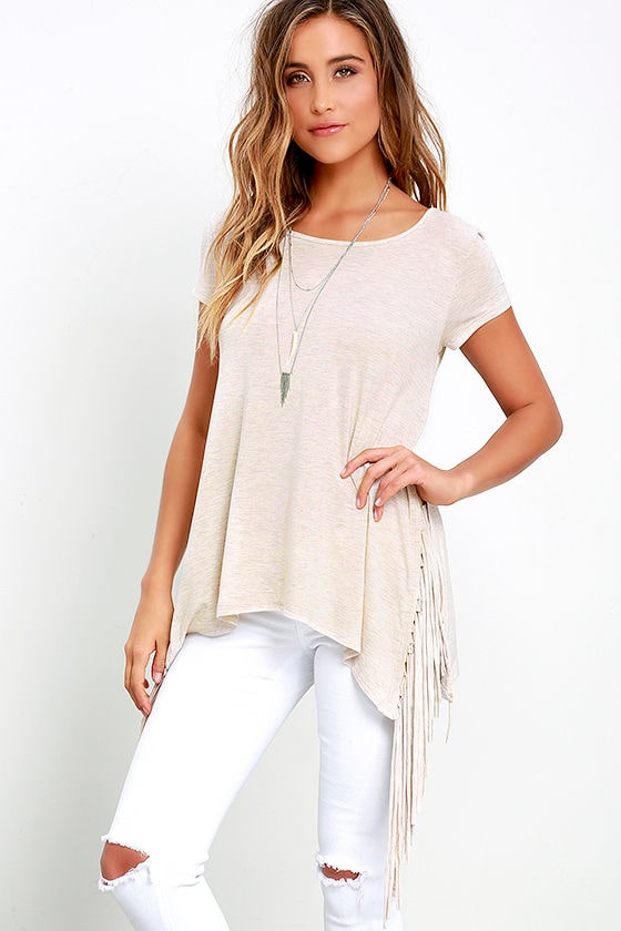 Cool Fringe Tee - Beige Tee - Short Sleeve Top - $34.00 - Lulus