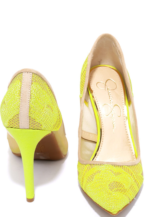 Jessica Simpson Camba - Electric Yellow Pumps - Lace Pumps - $85.00 - Lulus