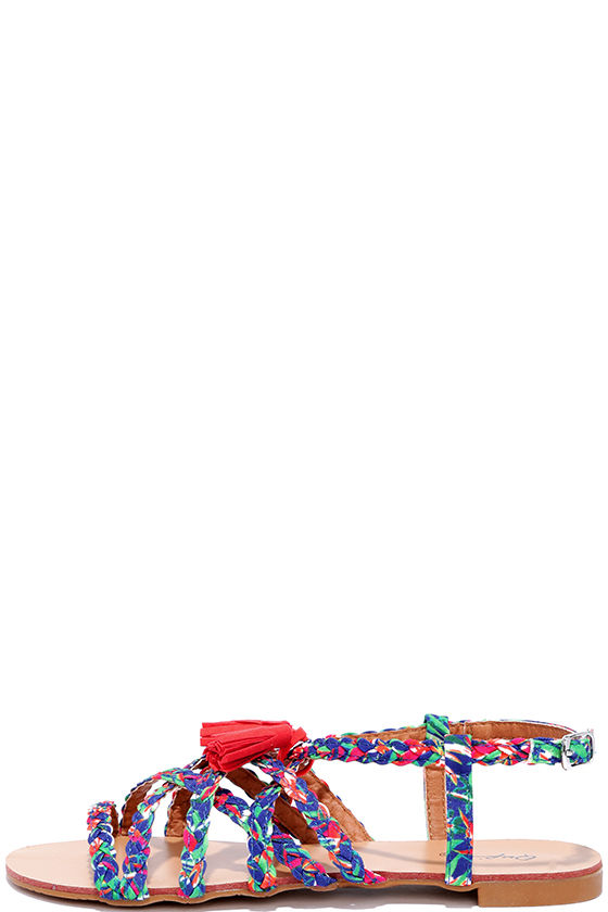 Cute Blue Print Sandals - Braided Sandals - Flat Sandals - $18.00 - Lulus