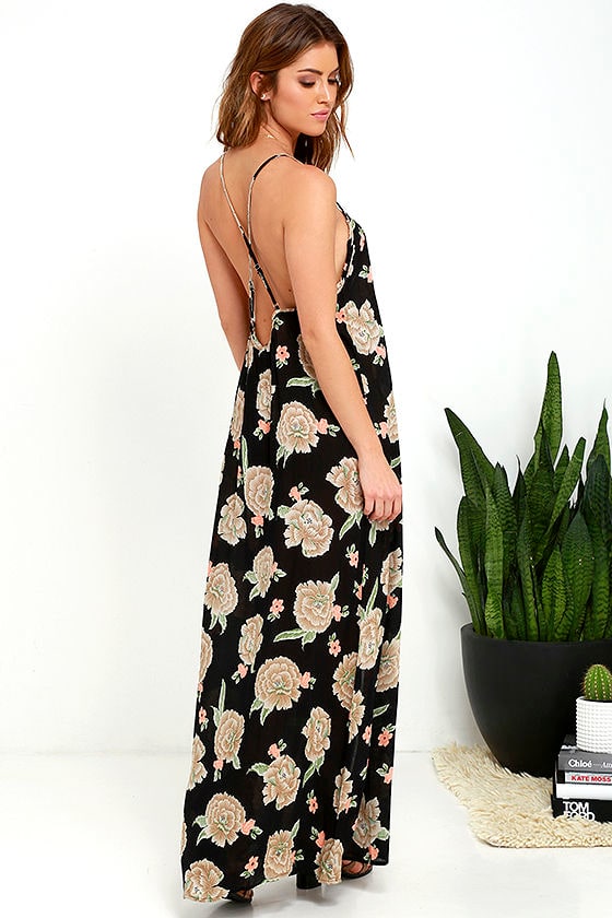 Amuse Society Aryia Dress - Black Floral Print Dress - Maxi Dress - $58.00
