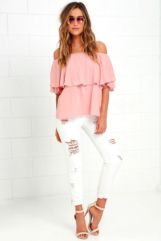 Boho Blush Pink Top - Off-the-Shoulder Top - Woven Top - $44.00 - Lulus