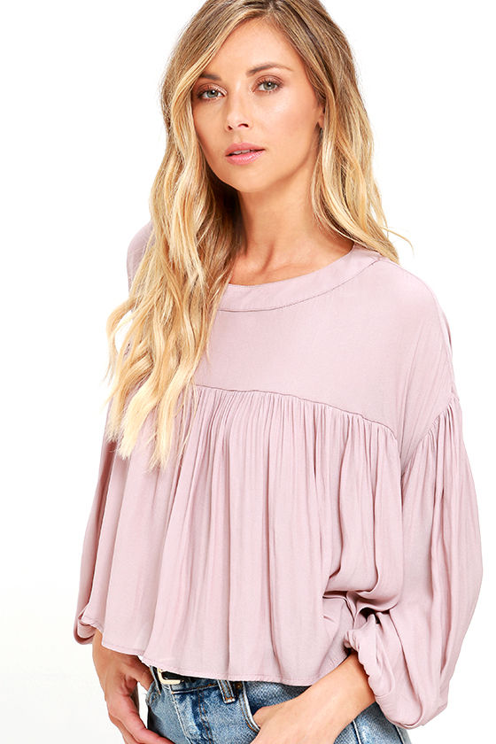 Mauve Top - Mauve Blouse - Long Sleeve Top - $29.00