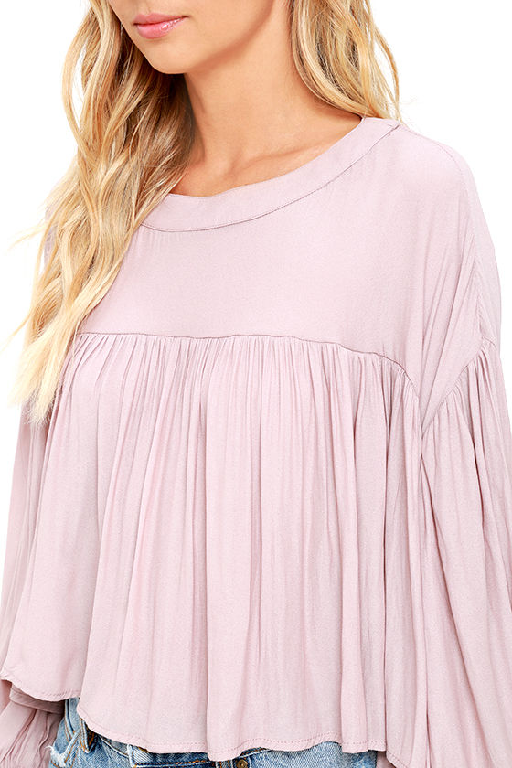 Mauve Top - Mauve Blouse - Long Sleeve Top - $29.00