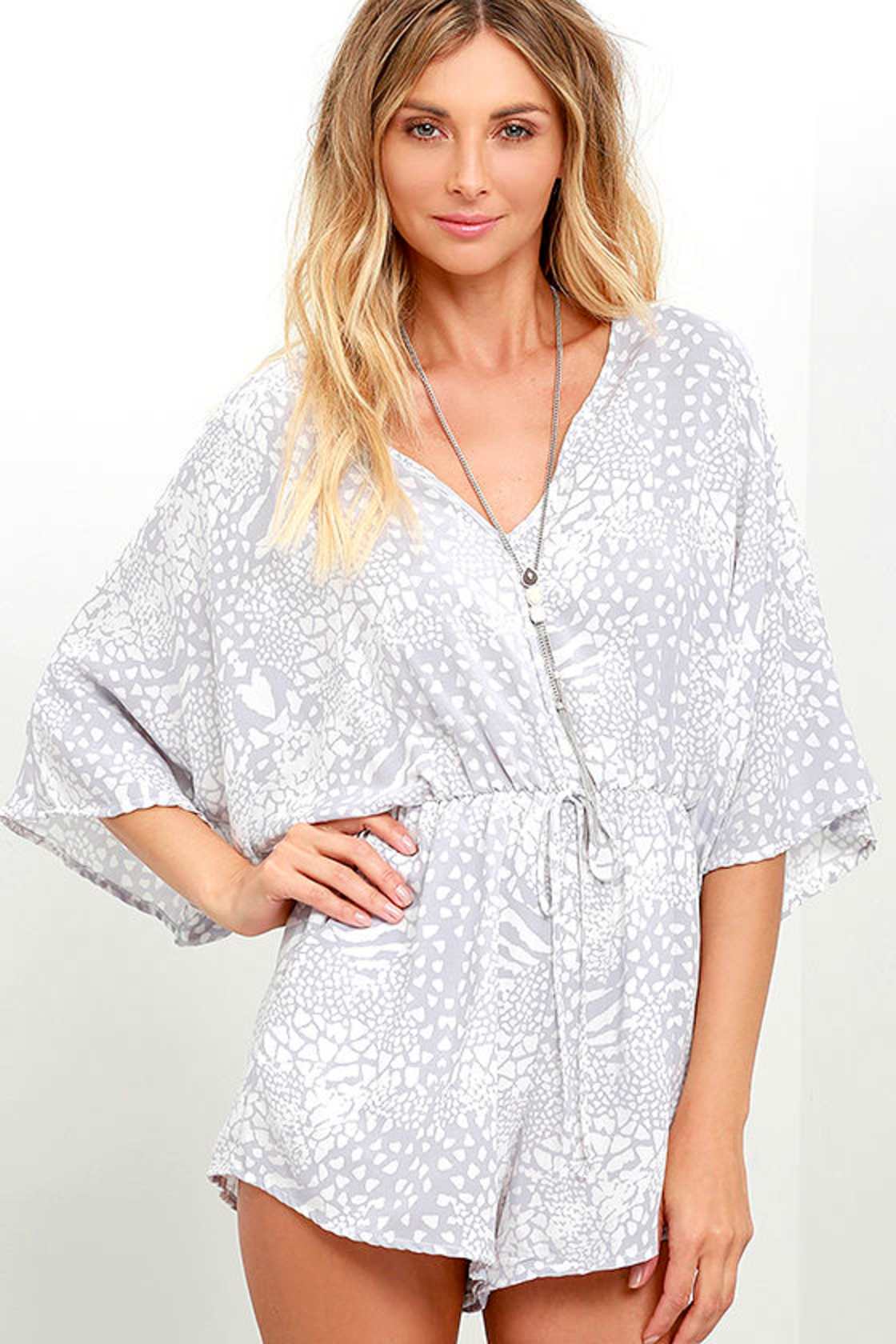 Cute Ivory and Grey Romper - Print Romper - Woven Romper - $52.00 - Lulus