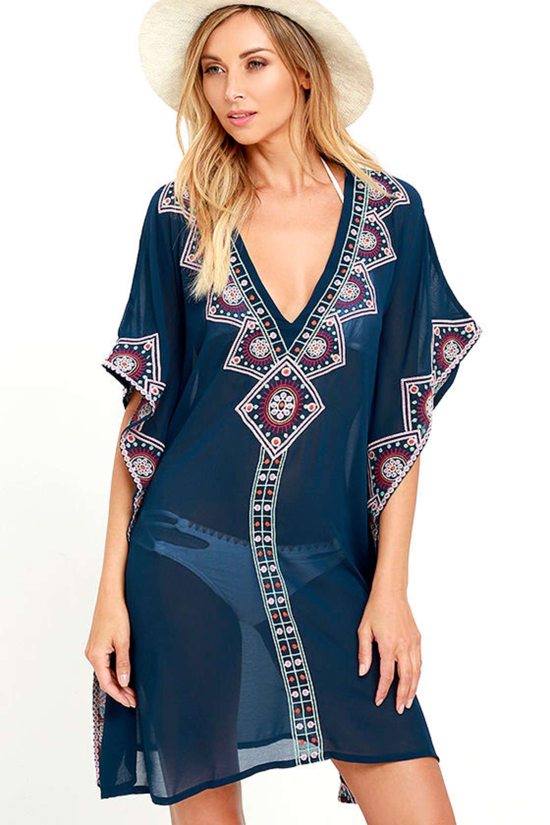 Embroidered Kaftan - Navy Blue Cover-Up - Swim Cover-Up - $82.00 - Lulus