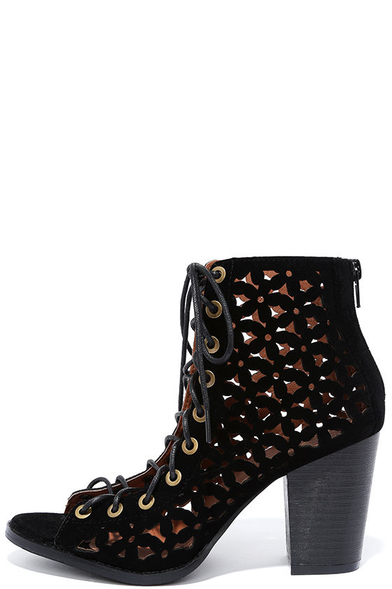 Cute Black Booties - Lace-Up Booties - Cutout Booties - $39.00 - Lulus