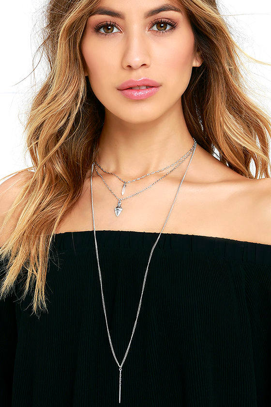 Cool Silver Necklace - Layered Necklace - Crystal Necklace - $12.00 - Lulus