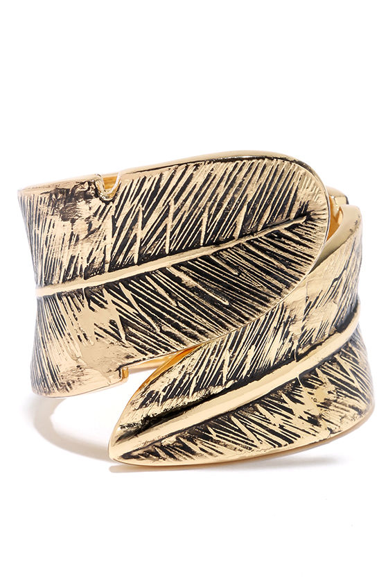 Boho Gold Bracelet - Cuff Bracelet - Hinge Bracelet - Feather Bracelet ...