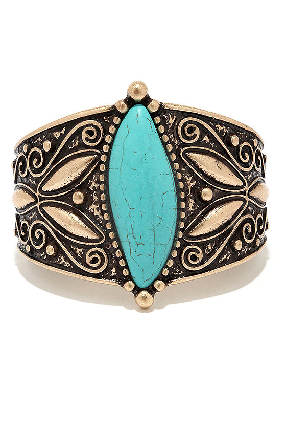 Boho Bracelet - Turquoise and Gold Bracelet - Cuff Bracelet - $17.00 ...