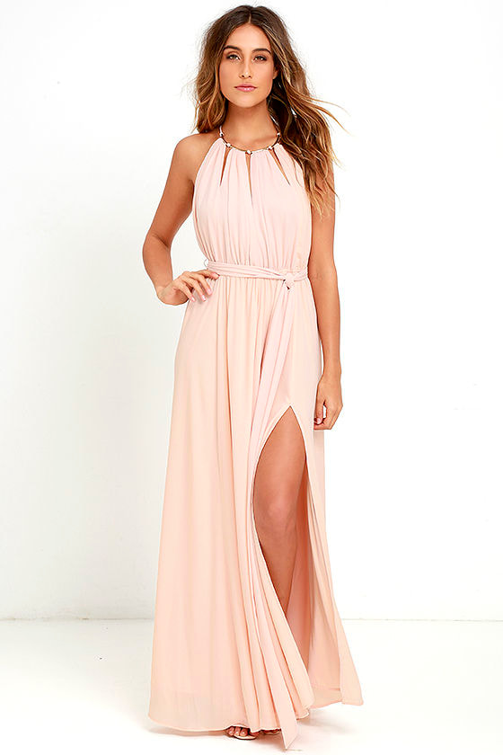 Lovely Blush Pink Maxi Dress Pink Gown Halter Maxi 115 00 Lulus