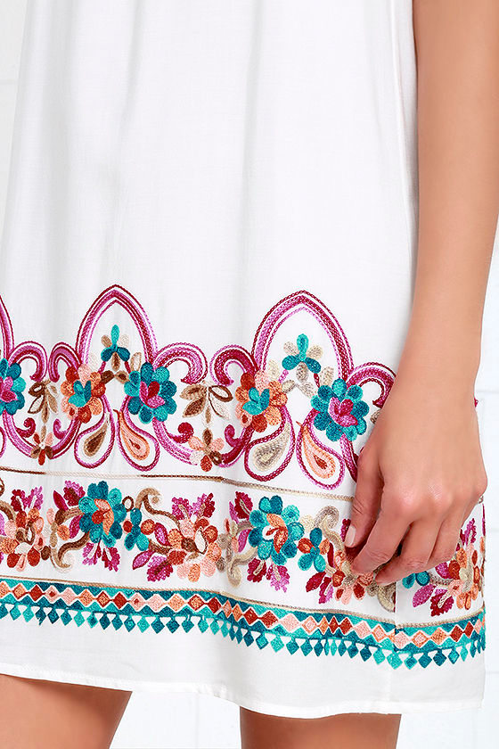 Lovely Ivory Dress - Shift Dress - Embroidered Dress - $52.00