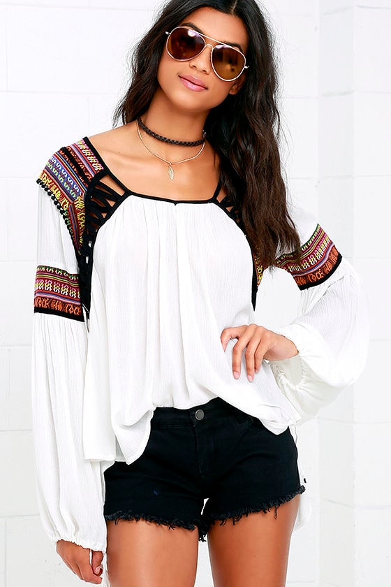 Boho Top - Ivory Top - Embroidered Top - Long Sleeve Top - $46.00 - Lulus