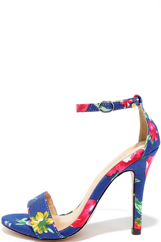 Floral Print Heels - Blue Print Heels - Ankle Strap Heels - $31.00 - Lulus