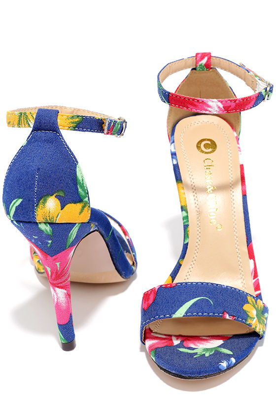 Floral Print Heels - Blue Print Heels - Ankle Strap Heels - $31.00 - Lulus