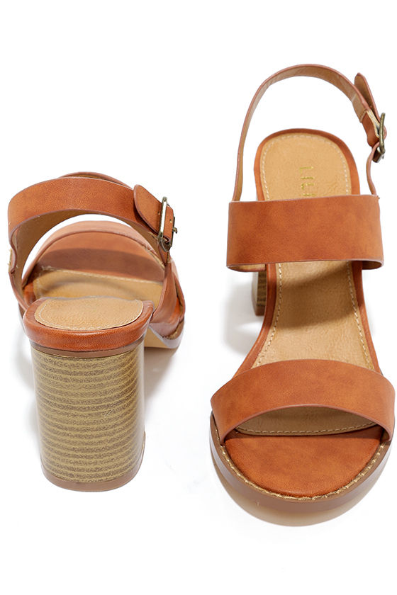 Cognac Sandals - High Heel Sandals - Vegan Leather Sandals - $36.00 - Lulus