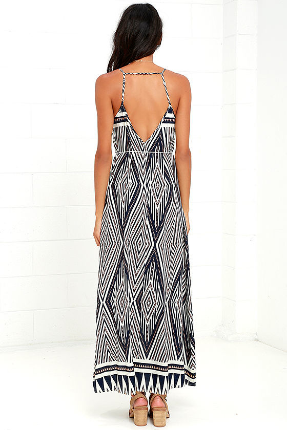 Fun Print Dress - Maxi Dress - Navy Blue Print Dress - $48.00