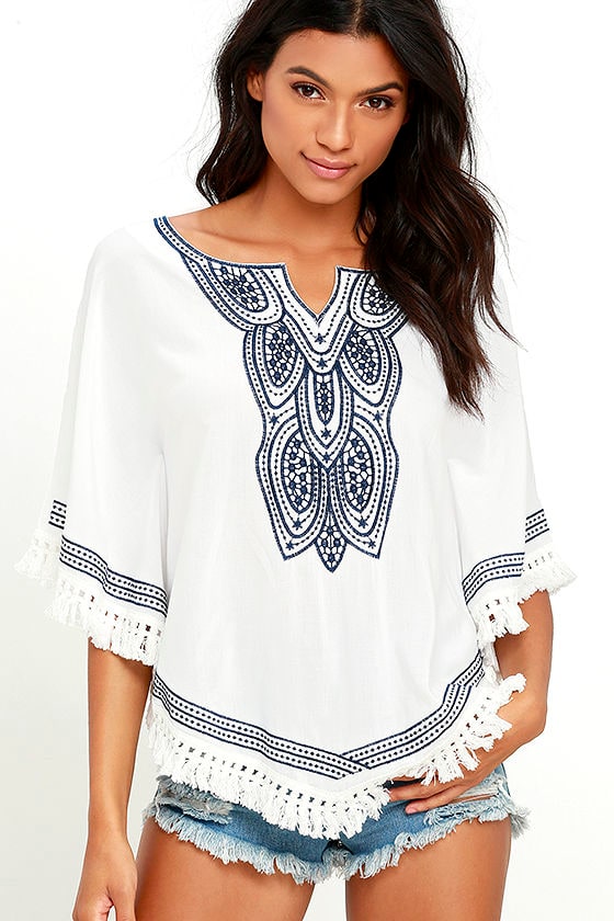 Boho Poncho Top - Ivory Top - Embroidered Top - $68.00 - Lulus
